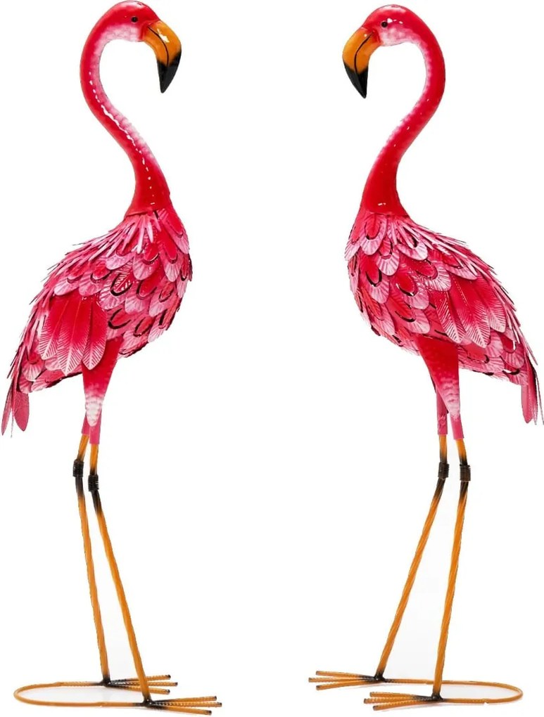 Costway Dekorace Flamingo 2-dílná zahradní socha ve tvaru plameňáka