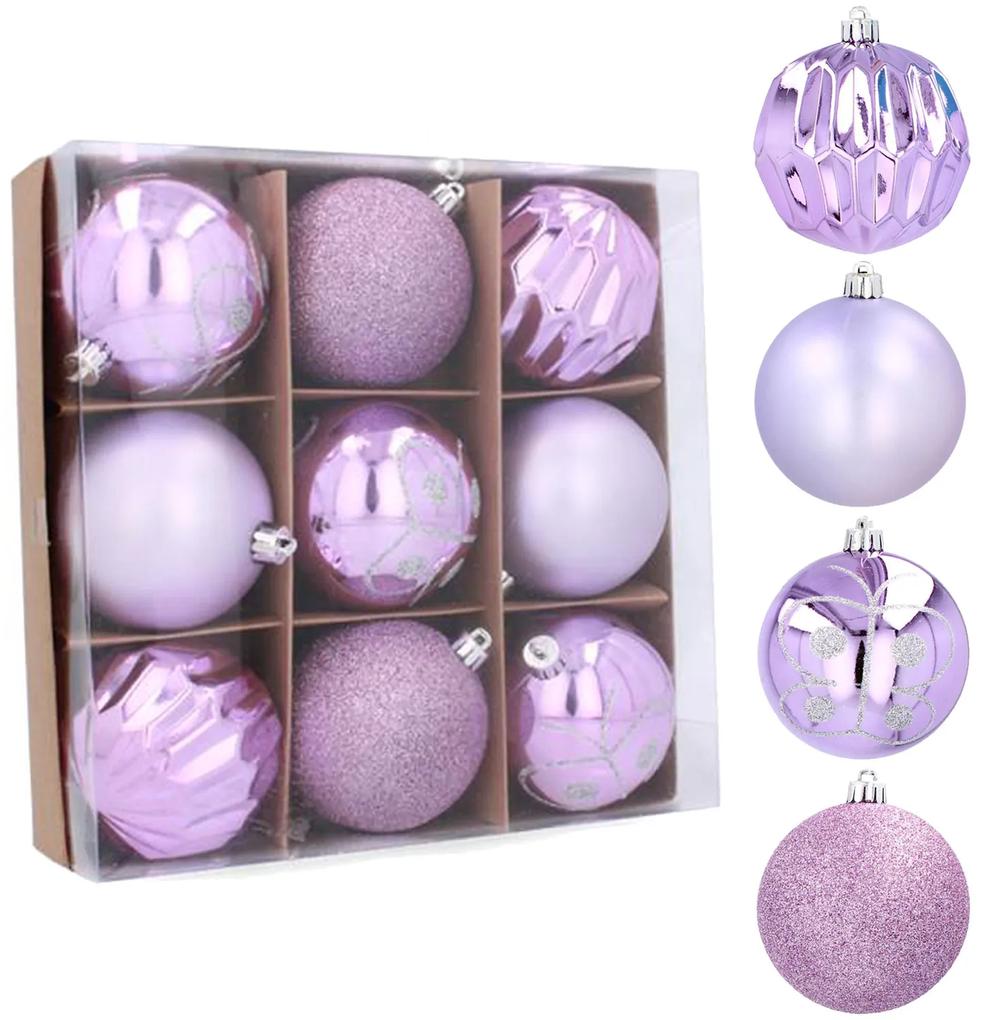 Vánoční koule 9 kusů 8 cm Inlea4Fun - fialové