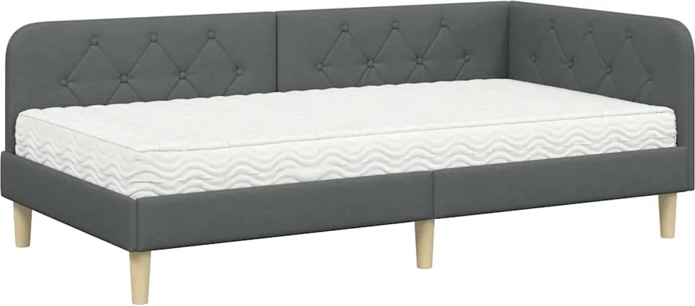Rohový rám postele Tmavě šedá 90 x 190 cm textil 3394110