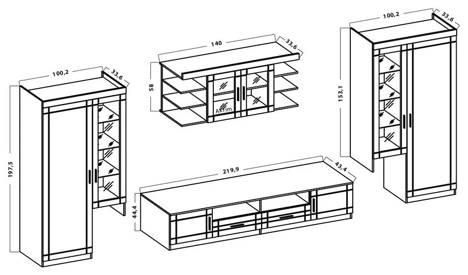 Obývací stěna PARIS | 340 cm | sonoma/bílá MDF