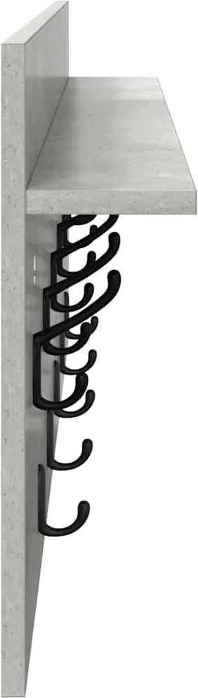 věšák, nástěnný, 1 prkno, háčky, kompozitní dřevo, 40x100x12 cm, beton šedá, Dekorino TK20260019