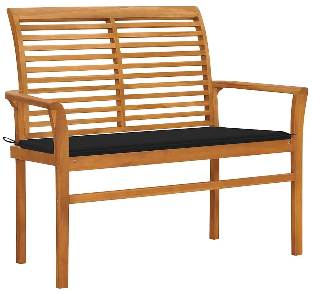 Zahradní lavice s černou poduškou 112 cm masivní teak 3062656