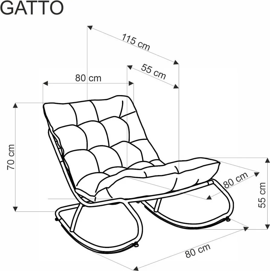 Houpací křeslo GATTO — kov, látka, šedá