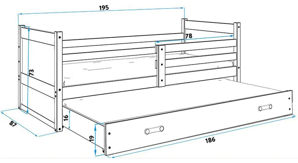 Dětská postel s výsuvnou postelí RICO 190x80 cm Bílá Bílá