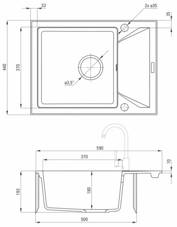 DEANTE EVORA ZQJ_T11A Jednodřez s odkapem 590x440x193, granit antracit - Deante