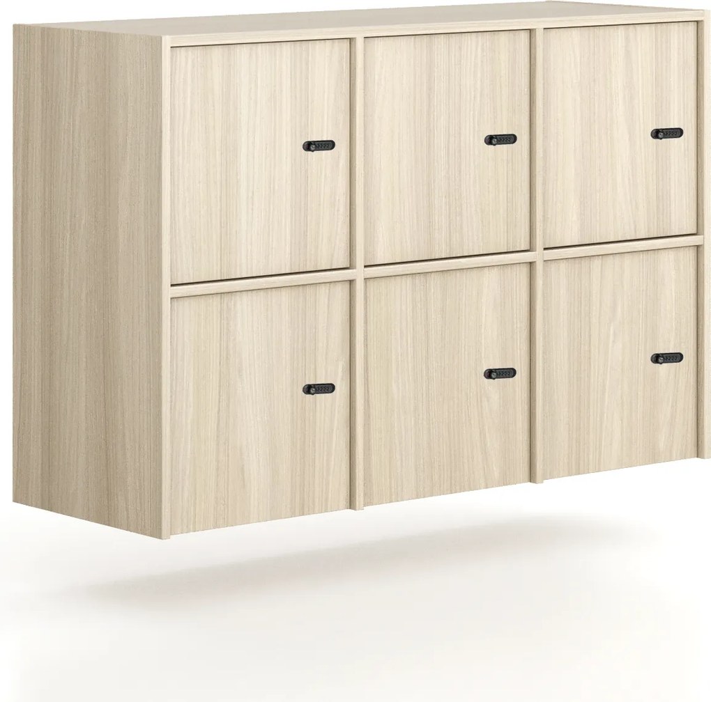 Nástavba pro skříně FRAME, 6x dveře, 1299 x 450 x 854 mm, mechanický kódový zámek, dub přírodní