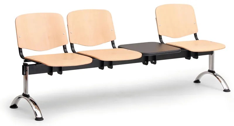 Dřevěná lavice ISO II, 3-sedák + stolek - chromované nohy, buk