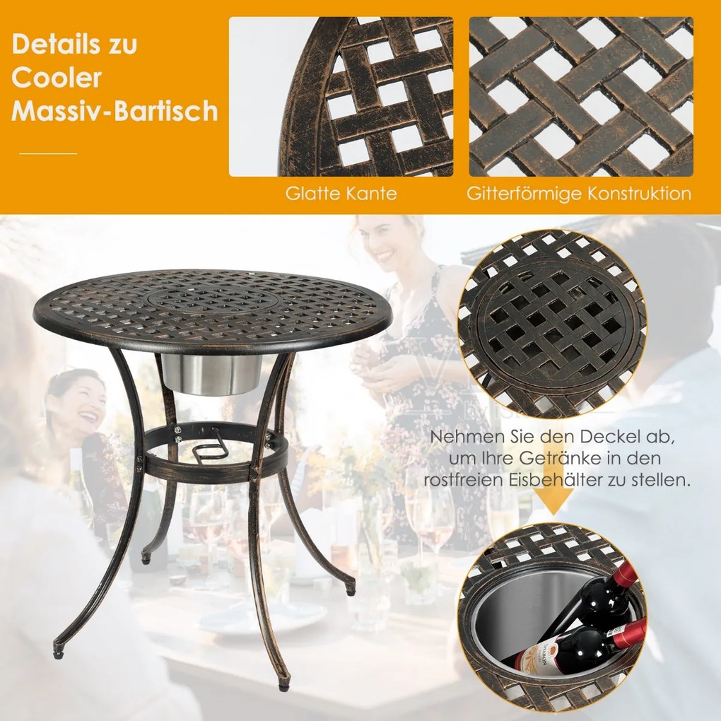 Costway Venkovní bistro set ze 3 dílů litého hliníku, starožitný bronz