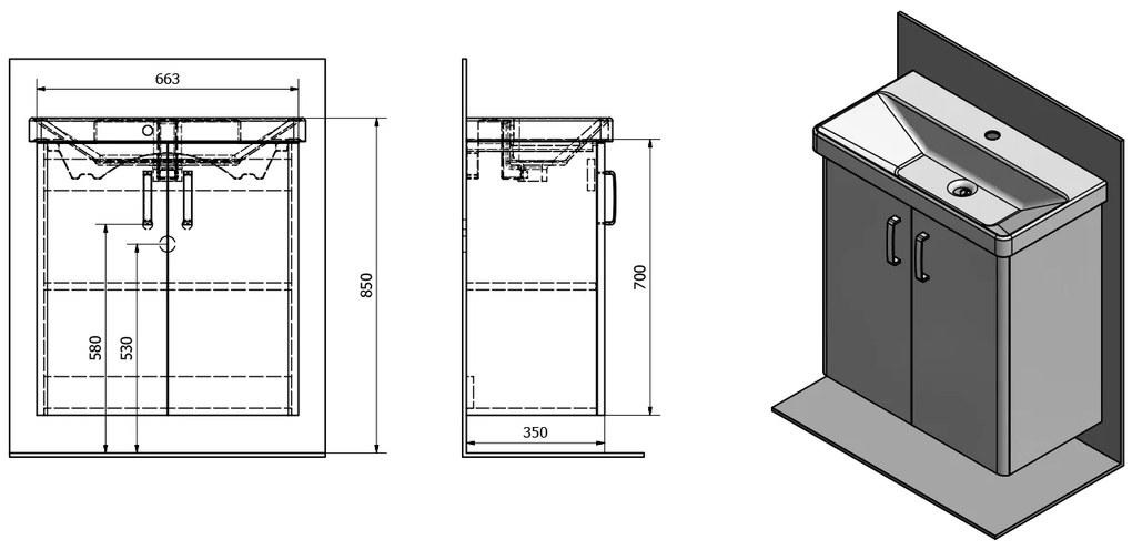 Sapho THEIA umyvadlová skříňka 66,3x70x35cm, 2x dvířka, bílá, TH072-3030
