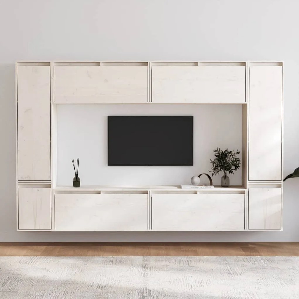 TV skříňky 8 ks bílé masivní borové dřevo 3100195