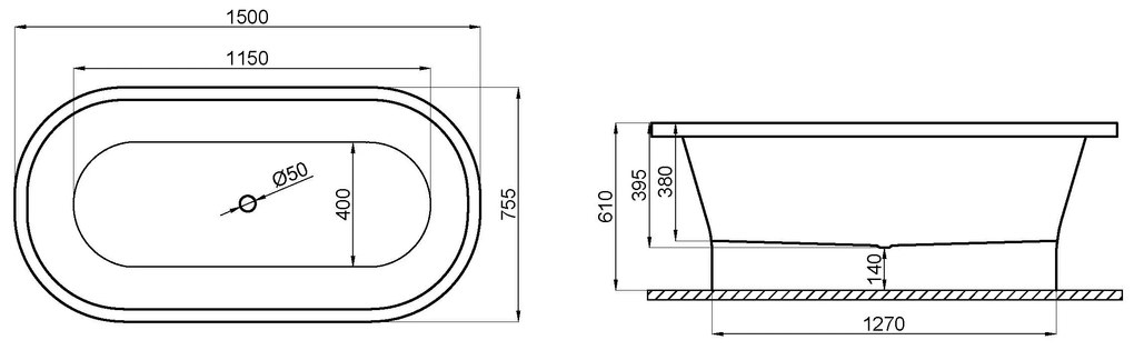 Polimat Akrylátová volně stojící vana Amona New 150x75 Rozměry (cm): 150x75, Barva vany: Bílá / bílá mat