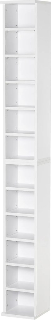 HOMCOM Stojany na CD nebo DVD s 12 přihrádkami pro 204 CD a nastavitelnými policemi do obývacího pokoje, ložnice či kanceláře 21x22,5x88,5 cm Bílá | A