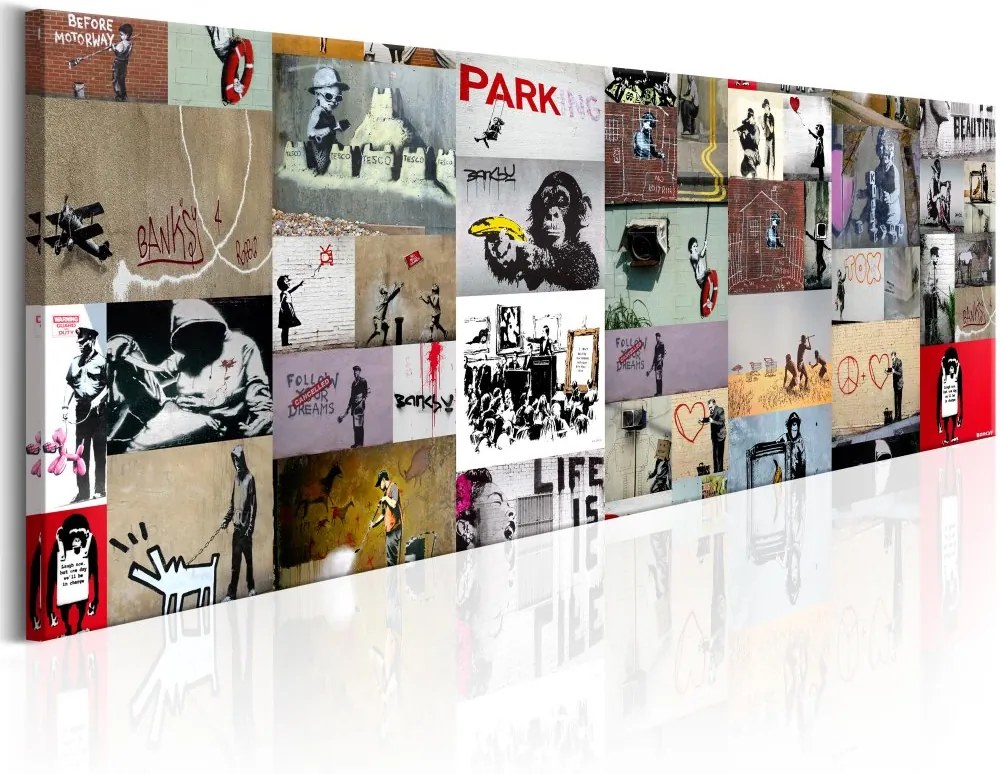 Obraz na plátně Bimago - Art of Collage: Banksy II 135x45 cm