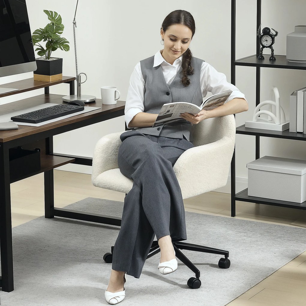 HOMCOM Otočná kancelářská židle na kolečkách, židle ke stolu, fleecová látka, pěna, výškově nastavitelná, home office, krémově bílá