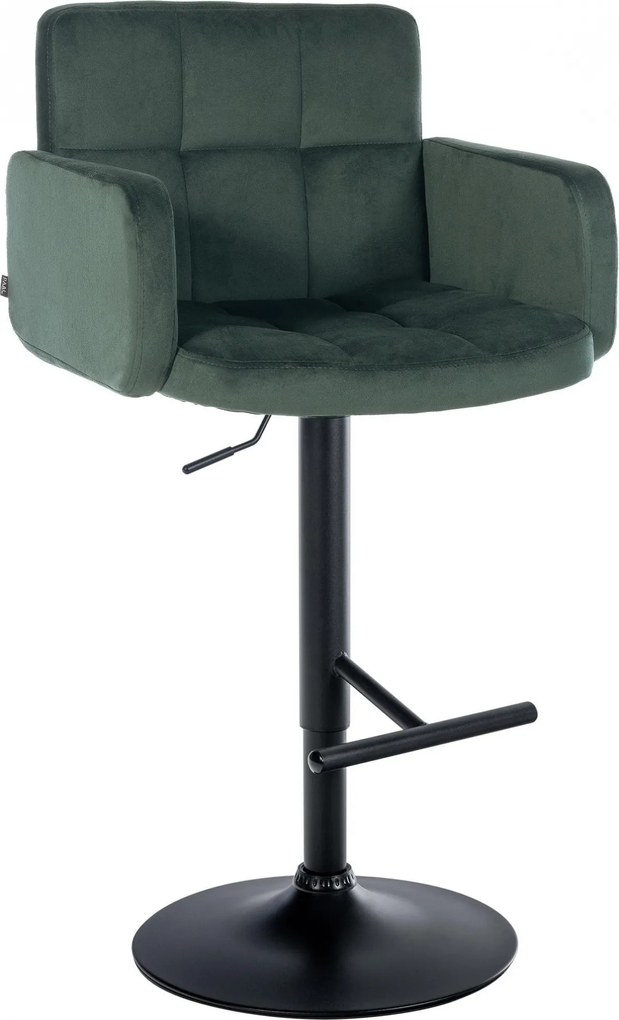 Barová židle Los Angeles - samet, černý rám - tmavě zelená