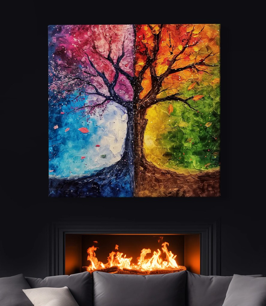 Obraz na plátně - Strom života Čtvero ročních období FeelHappy.cz Velikost obrazu: 80 x 80 cm