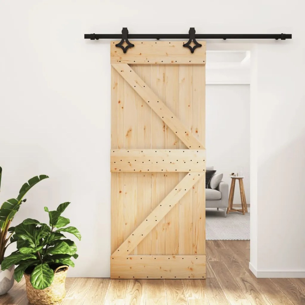 Posuvné Dveře S Kováním 85 X 210 Cm Masivní Borové Dřevo Vzor Šedá Kostka