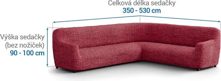 Bielastické potahy VITTORIA bordó rohová sedačka (š. 350 - 530 cm)