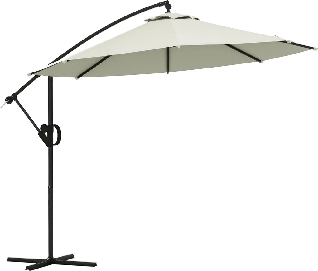 Outsunny Ø293 cm Slunečník s Bočním Držákem a Křížovou Základnou, Sluneční Clona s Kličkou, Náklonem a 8 Žebry, Závěsný Patio Slunečník pro Venku, Baz