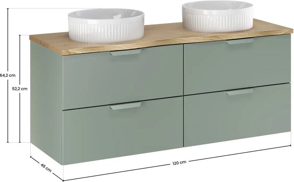 Závěsná skříňka Aster Nature Beyond s deskou a umyvadly 120 cm zelená/dub cremona