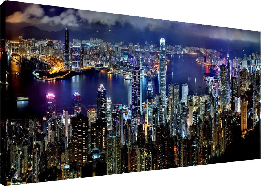 Led Obraz 100x60 Město V Noci Hongkong Pilot