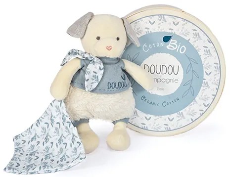 Doudou Dárková sada - Plyšový pejsek s dečkou z BIO bavlny 22 cm