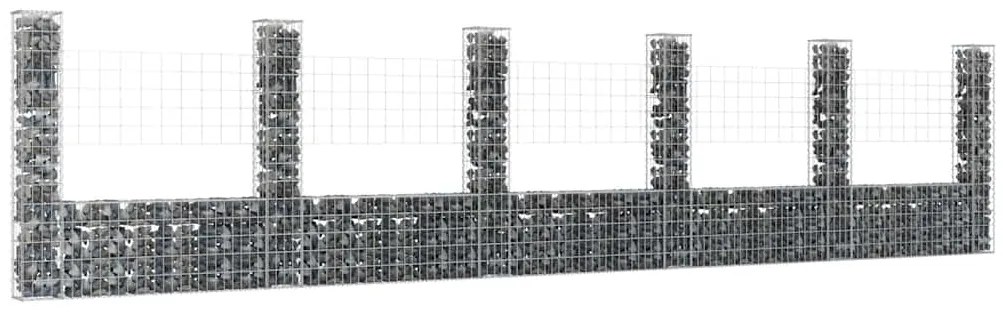 Gabionový koš ve tvaru U se 6 sloupky železo 620 x 20 x 150 cm 151286