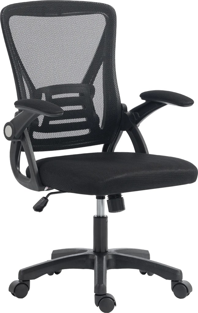 HOMCOM Ergonomická kancelářská židle, výškově nastavitelná židle s výklopnými područkami, bederní opěrka, černá