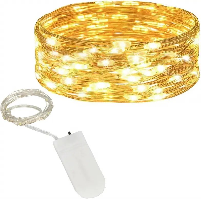 LED řetěz Nano - 1m, 10LED, 2xCR2032, teplá bílá