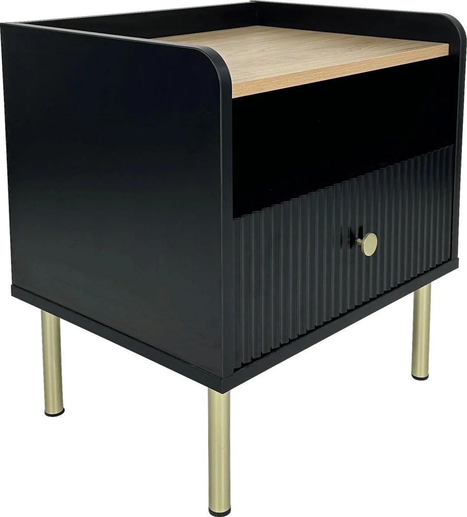 XXXLutz NOČNÍ STOLEK, černá, barvy dubu, 50/54/40 cm Xora - 002479000211