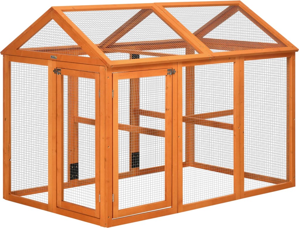 Kurník PawHut pro venkovní použití 140x88,5x106 cm pro 1-3 slepice s 3 hnízdy, dřevěný rám a 2 zámkové dveře pro zahradu, přírodní dřevo | Aosom