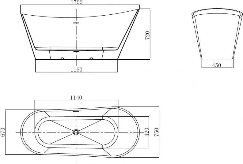 Mexen Dora, volně stojící vana 170 x 75 cm, bílá/černá, přepad broušený nikl, 52071707575-97