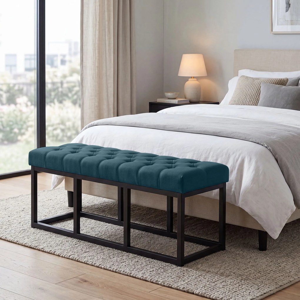 Lavice Amun látka černá konstrukce 120 cm – modrá