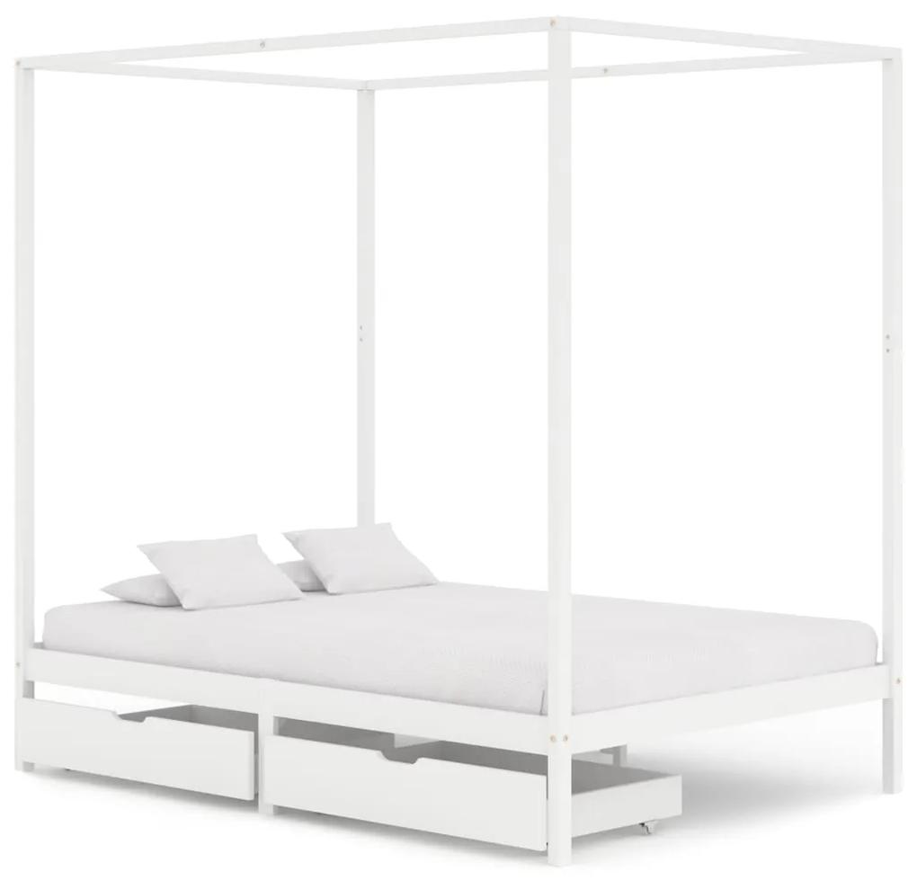 Rám postele s nebesy 2 zásuvky bílý masivní borovice 140x200 cm,  3060444 HangarStore.cz