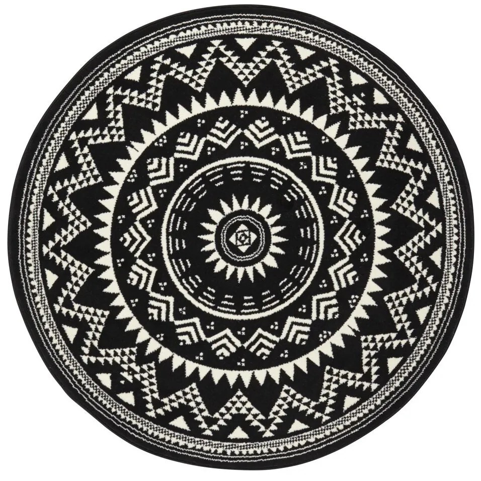 Hanse Home, Kusový koberec Celebration 103441 Valencia Black kruh, 200x200 (průměr) kruh, černobílá, chodba / předsíň