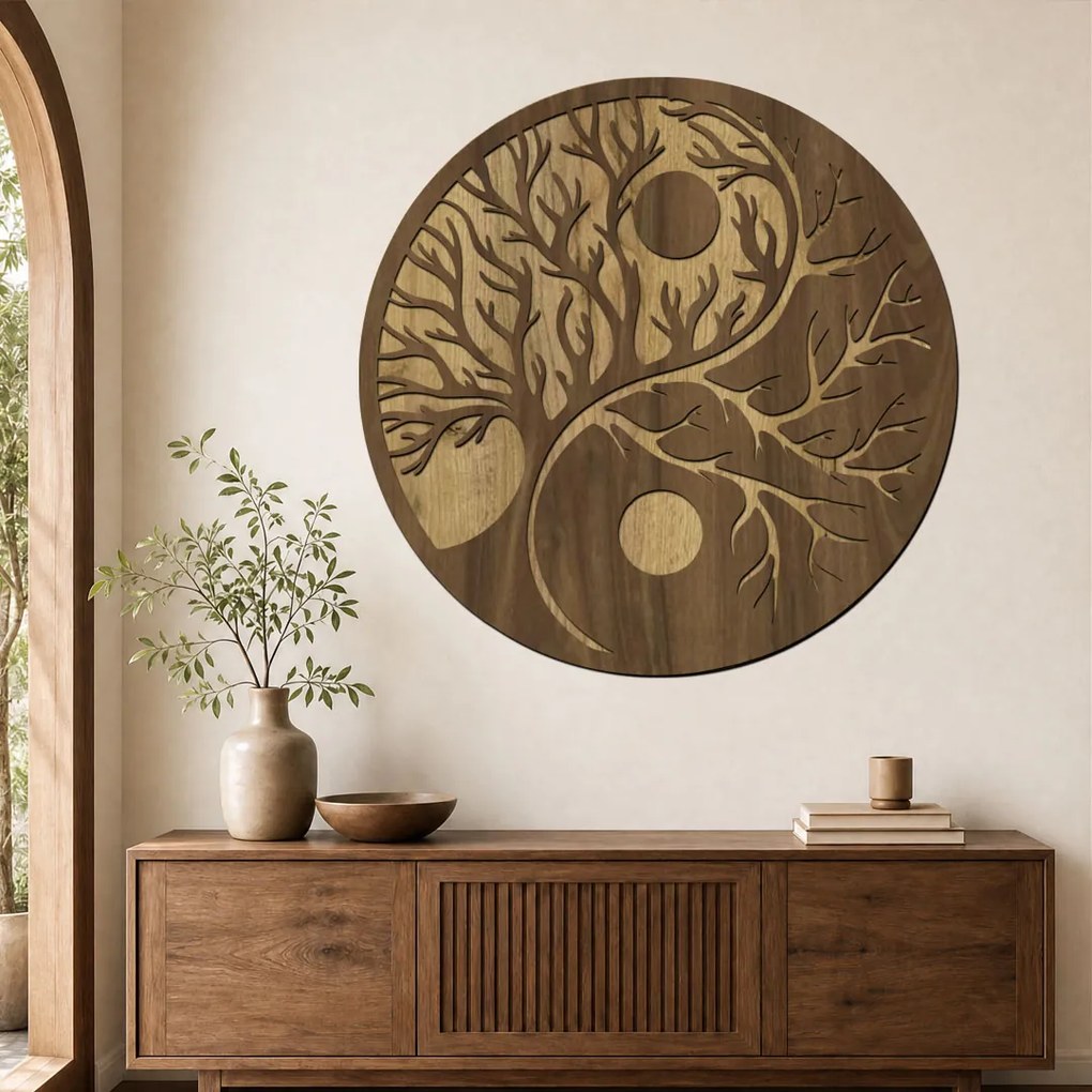 dřevo života 2 dílný dřevěný strom YING YANG na stěnu Zvolte barvu dekoru: Ořech-Dub Sonoma, Zvolte rozměr Ø (cm): 95
