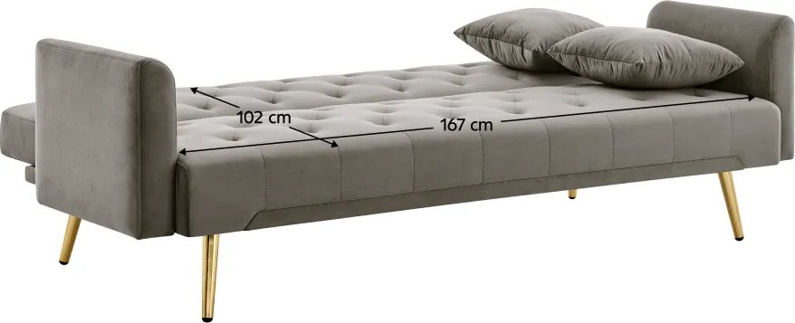 Rozkládací pohovka, šedohnědá Taupe/gold chrom-zlatý, ALISIA