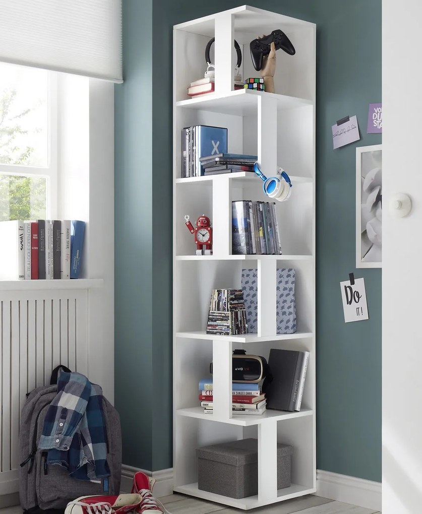 Rohový regál s přihrádkami Corner Shelf, bílý