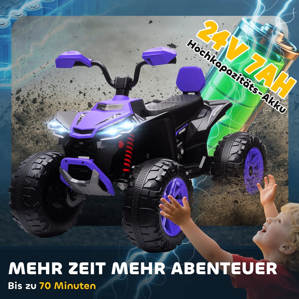 AIYAPLAY Dětský elektro quad, 24V elektrické vozidlo se 4 koly, světlomet, USB port, MP3 funkce, 6,5 km/h, 3-8 let 370-412V90VT