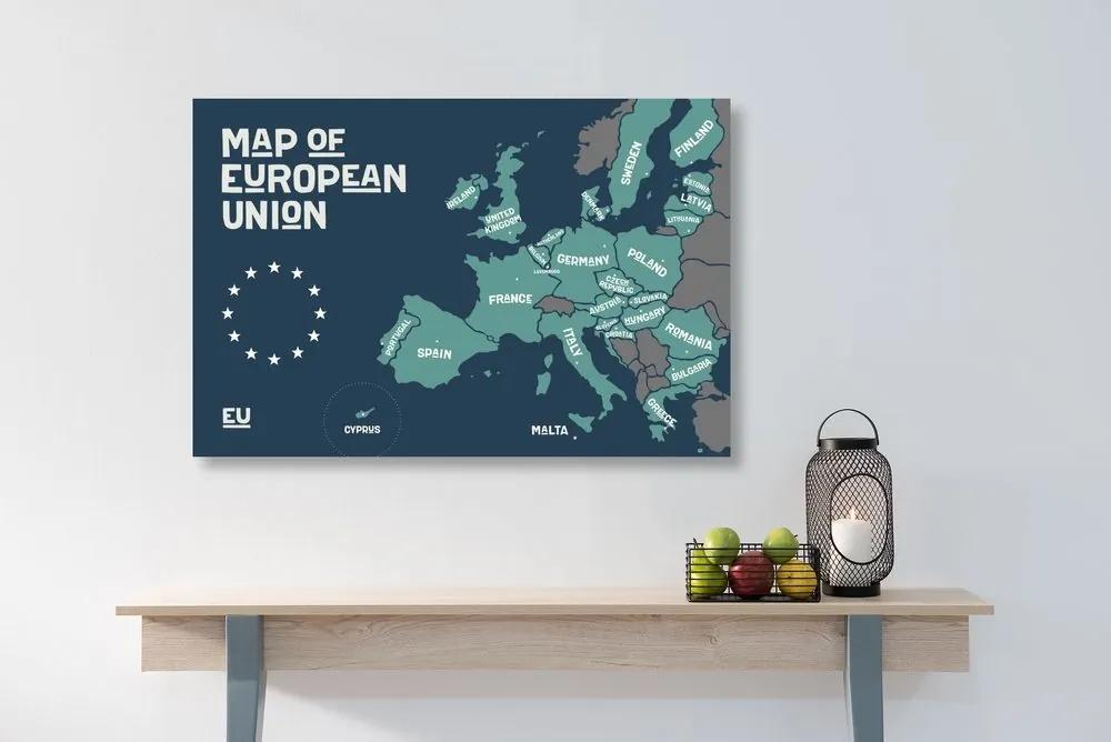 Obraz naučná mapa s názvy zemí evropské unie - 60x40 cm