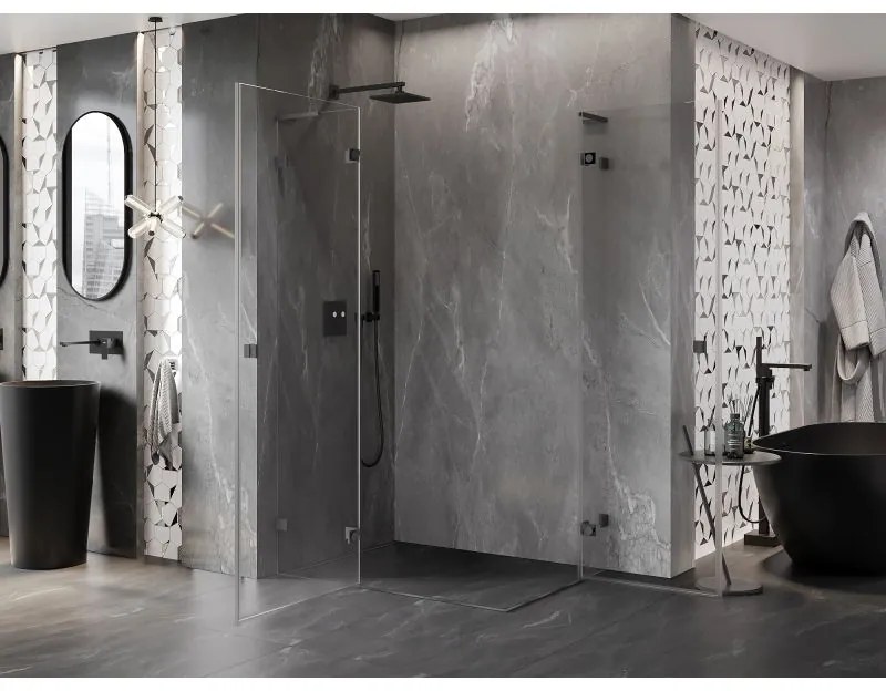 Mexen Lunar L Duo výklopný sprchový kout 120 x 90 cm, 8mm čiré sklo, grafitový profil, 834L-120L-090P-95-00
