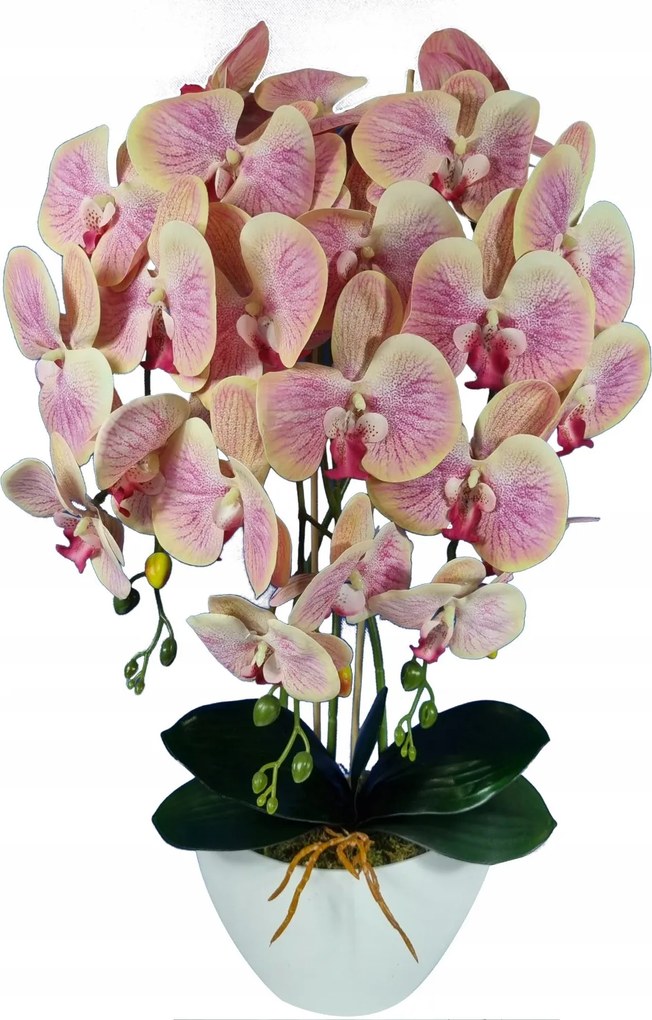 Orchidej umělý čaj žluto-růžový s květináčem orchidej jako živý 60 cm