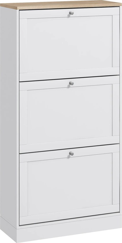 HOMCOM Úzký Botník se 3 Sklápěcími Dvířky, Úložný P prostor pro 18 Párů Bot do Úzkých Chodeb 60x23.5x115 cm Bílý | Aosom