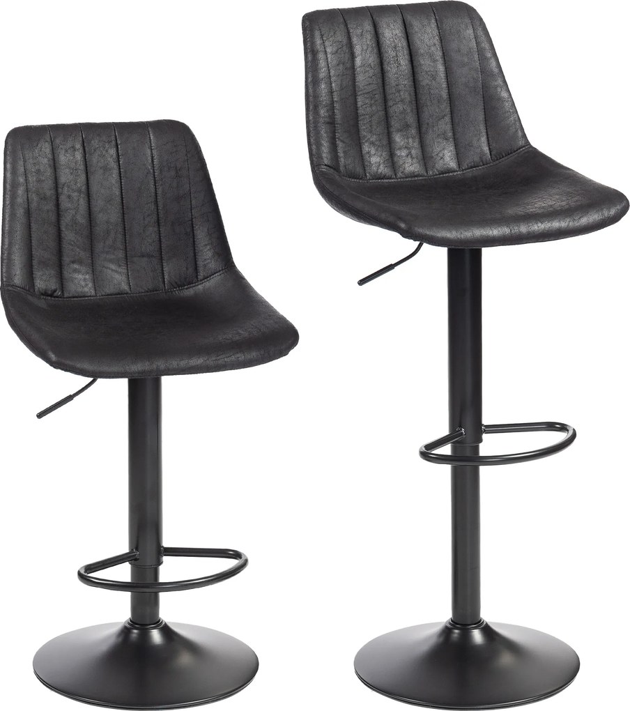 HOMCOM 2dílná sada barových židlí v retro designu, včetně opěrky nohou, výškově nastavitelná, plynový píst, černá