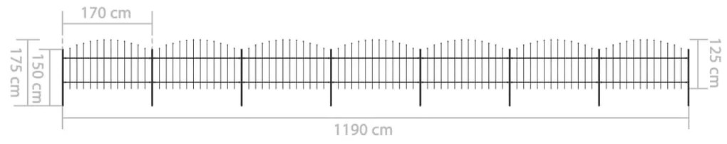 vidaXL Marketos Zahradní plot s kopím nahoře ocelový 1248 x 125 cm černý
