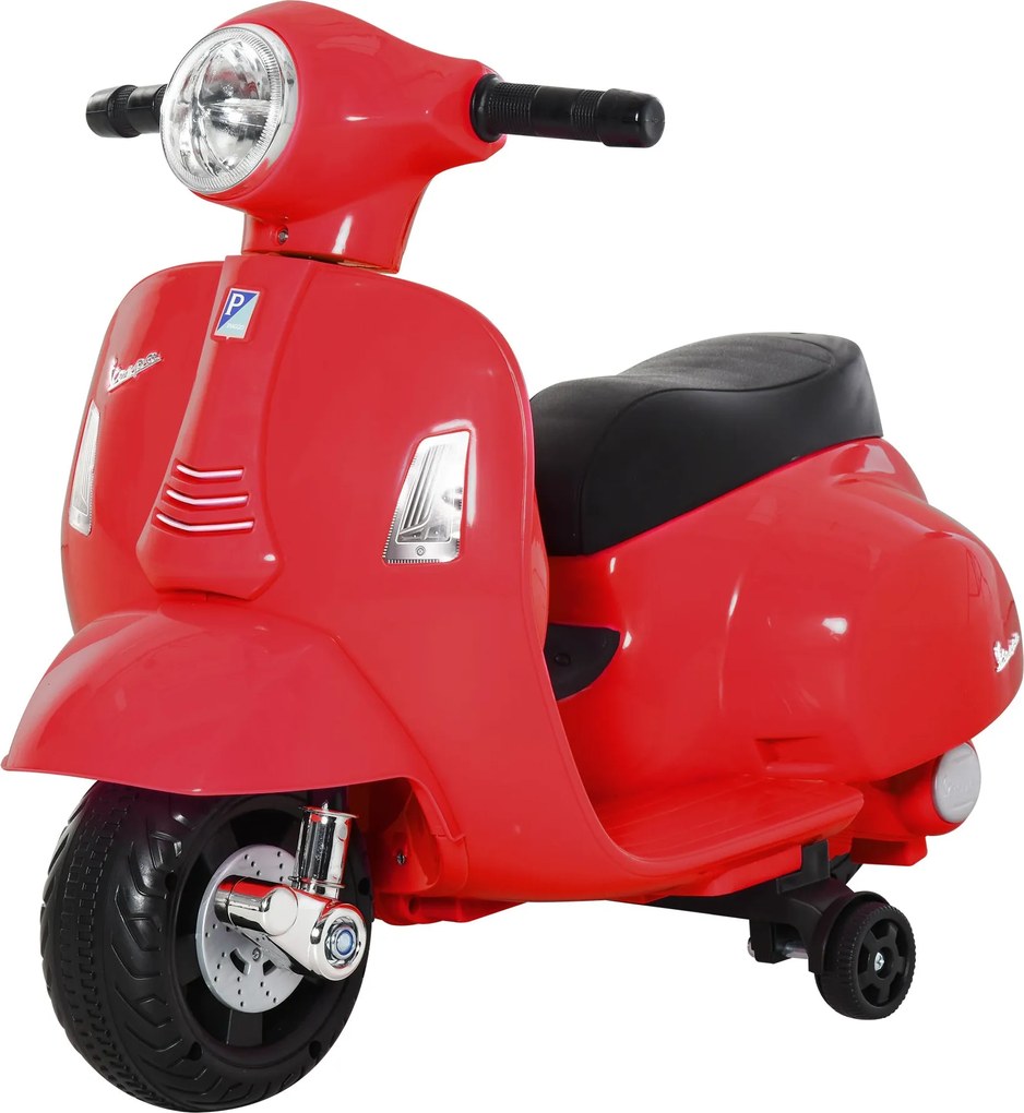 Dětská elektrická motorka HOMCOM Vespa s LED světlem a zvukem, elektrická motorka pro děti 18-36 měsíců, červená | Aosom