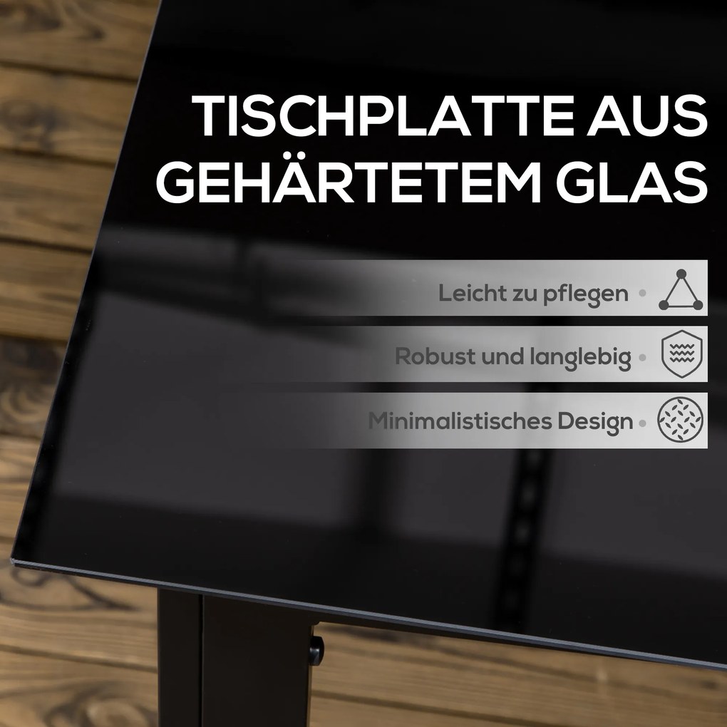Zahradní stůl Outsunny pro 6 osob, jídelní stůl se skleněnou deskou, 150 x 90 x 74 cm, černý stůl na zahradu a balkon | Aosom.de