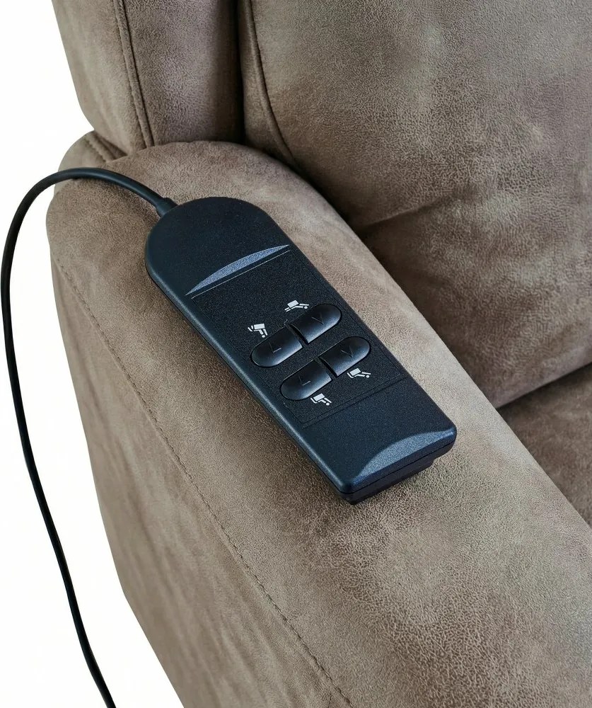 TV křeslo MATEO s elektrickým polohováním — 2 motory, látka, béžová, nosnost 150 kg