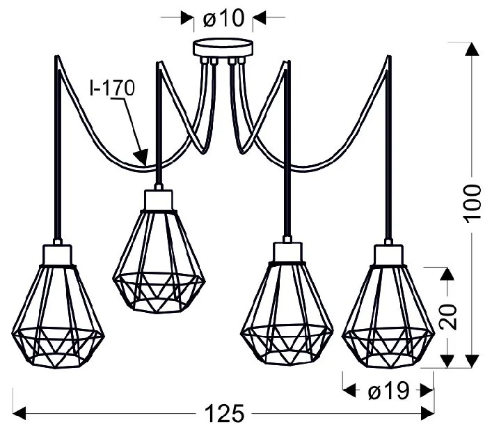 Candellux Černo-zlatý závěsný decentrální lustr Primo pro žárovku 4x E27