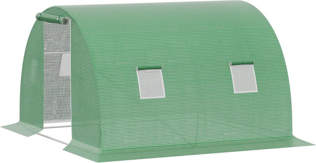 Outsunny Polytunnel skleník 3 x 3 m se 4 okny, ochrana proti mrazu pro rostliny, ocelová konstrukce, tmavě zelený | Aosom